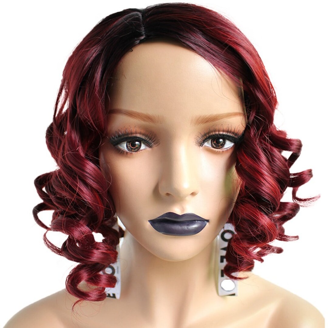 Short Red Curly Wig With Dark Roots/ready TO SHIP/ Ships From U.s.a ...