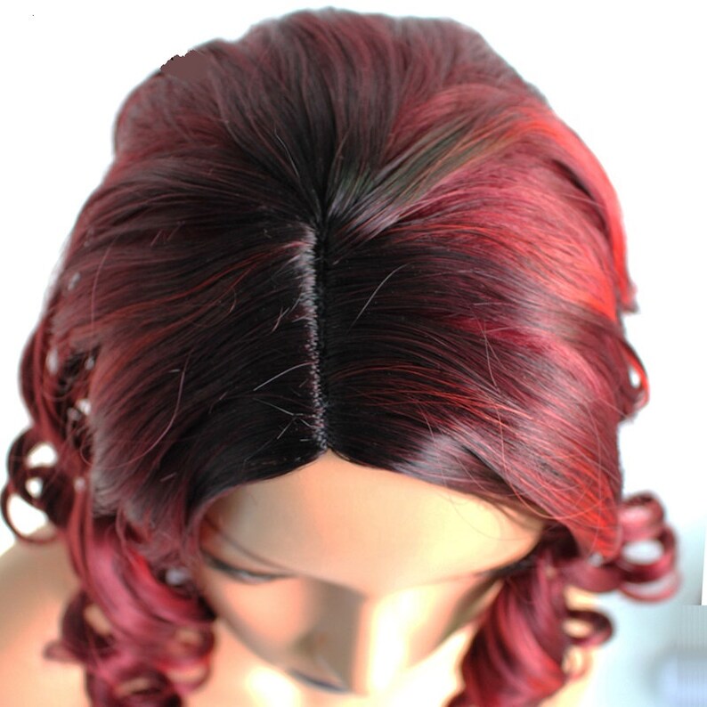Short Red Curly Wig With Dark Roots/ready TO SHIP/ Ships From U.s.a ...