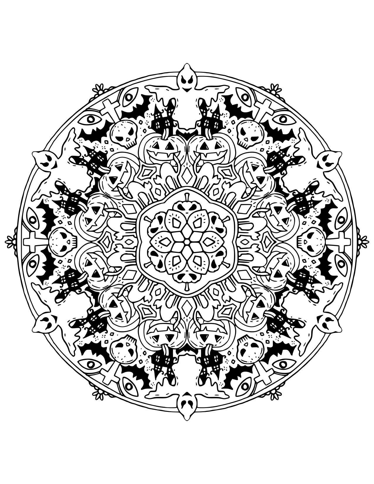 19 Halloween Mandalas Coloring Pages for Kids and Adults Jpgs. Download ...
