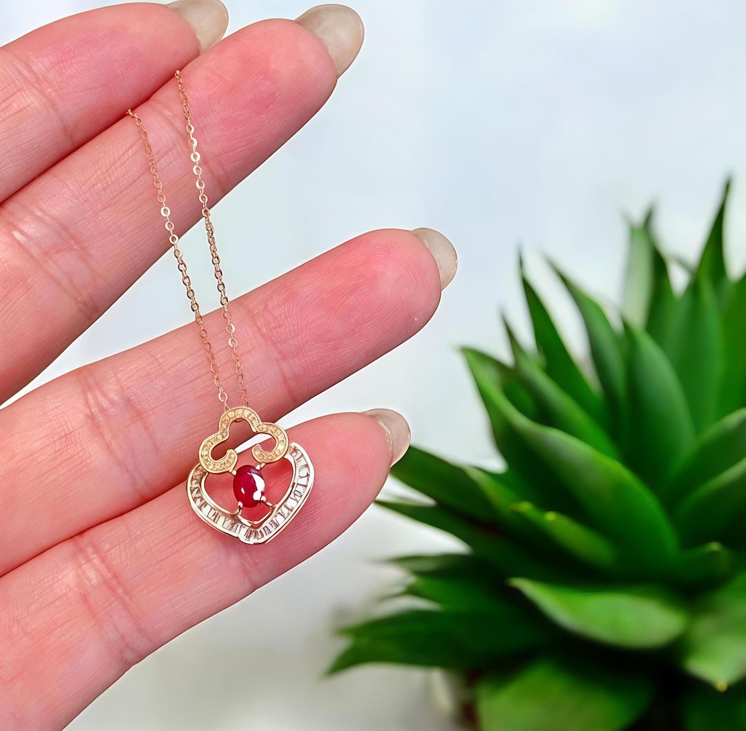 Heart-shaped Ruby Pendant Necklace – Gold & Silver Design With Red ...