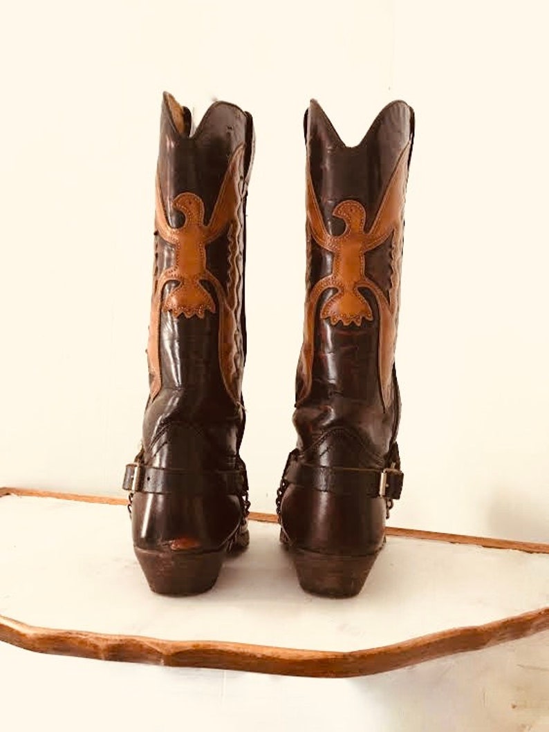 Men Vintage Leather Cowboy Boots Size 44 With Stirrups Italian - Etsy UK