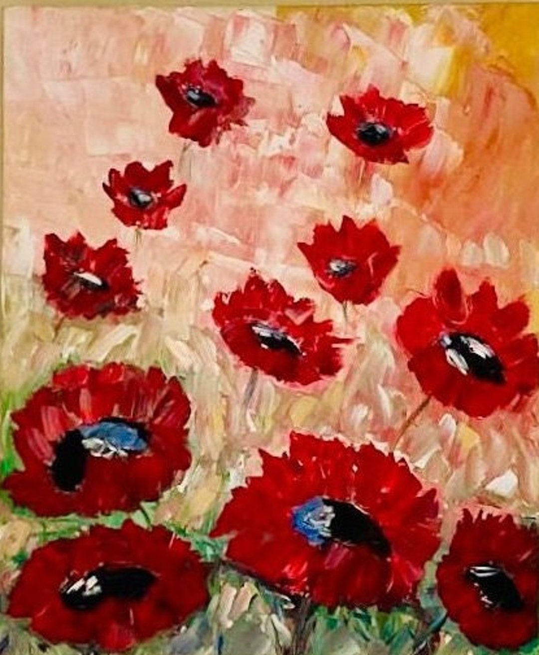 Original Abstract Oil Painting on Canvas Poppy Heaven Textured Impasto ...