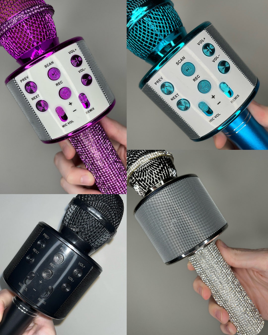 Wireless Bluetooth Karaoke Microphones Plain or Rhinestone Sparkly ...