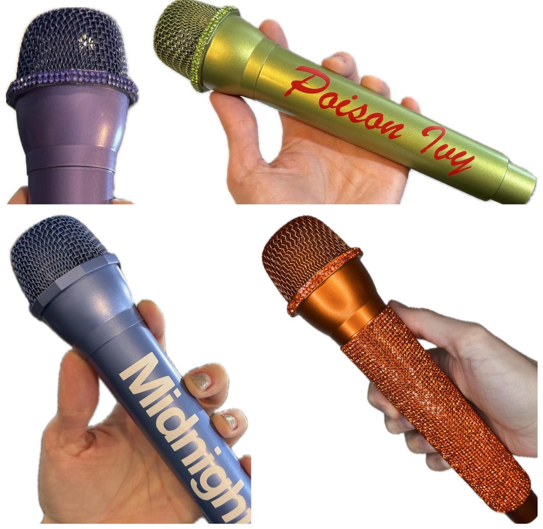 Prop Microphones - Custom Text, Rhinestone Fake Mics - Concert/festival ...