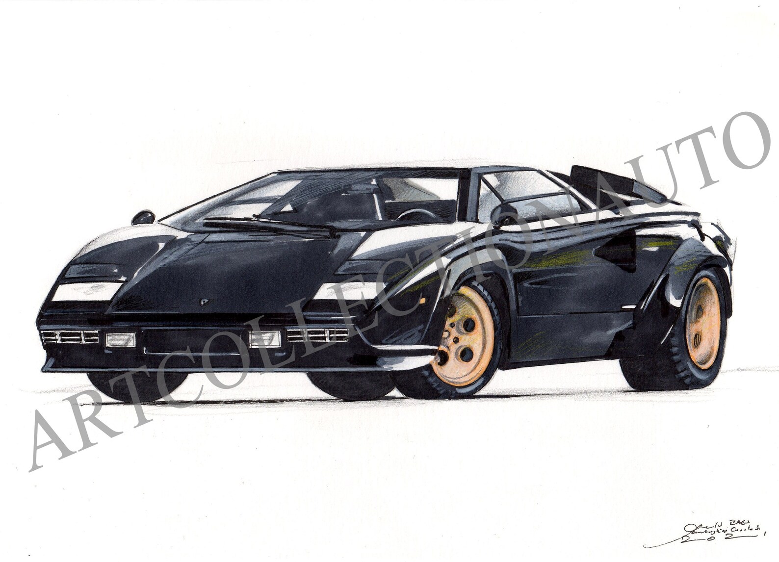 LAMBORGHINI COUNTACH Original Drawing Royalty Free Baes Gérald - Etsy