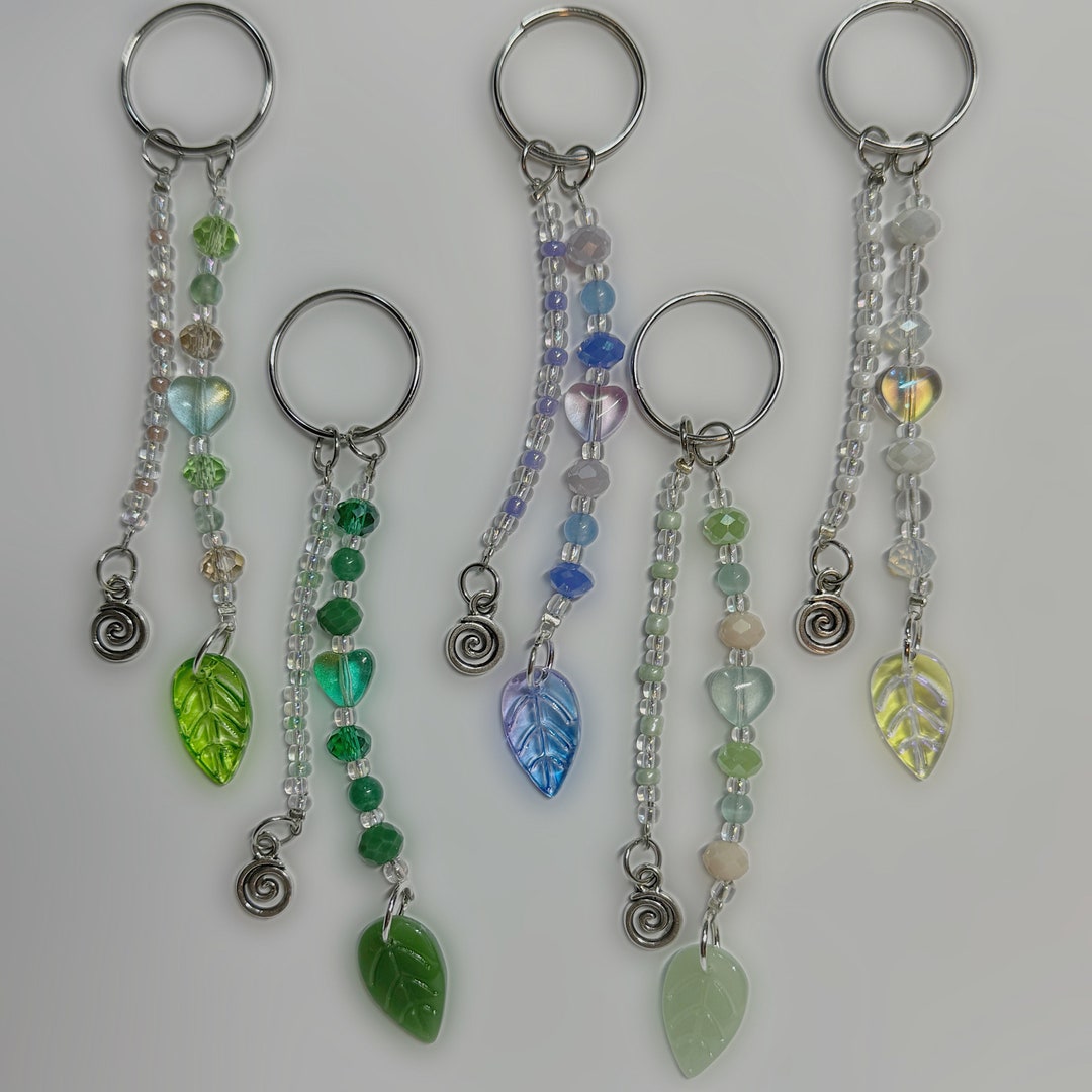 Earthy Beaded Keychains charm Keychain, Leaf, Cottagecore, Indie ...