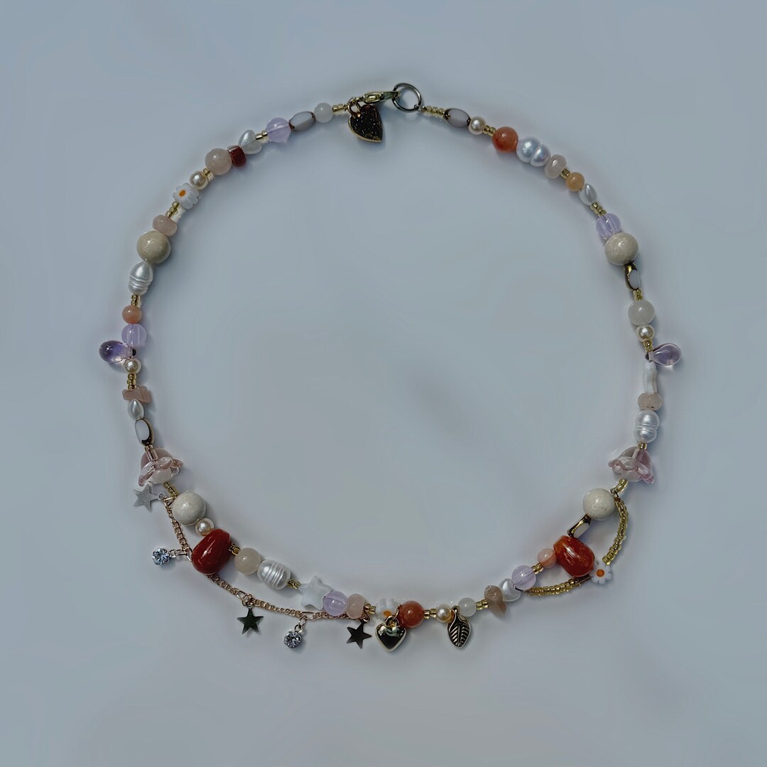 Roux gold Charm Beaded Necklace Aesthetic, Handmade, Y2K, Cottagecore ...