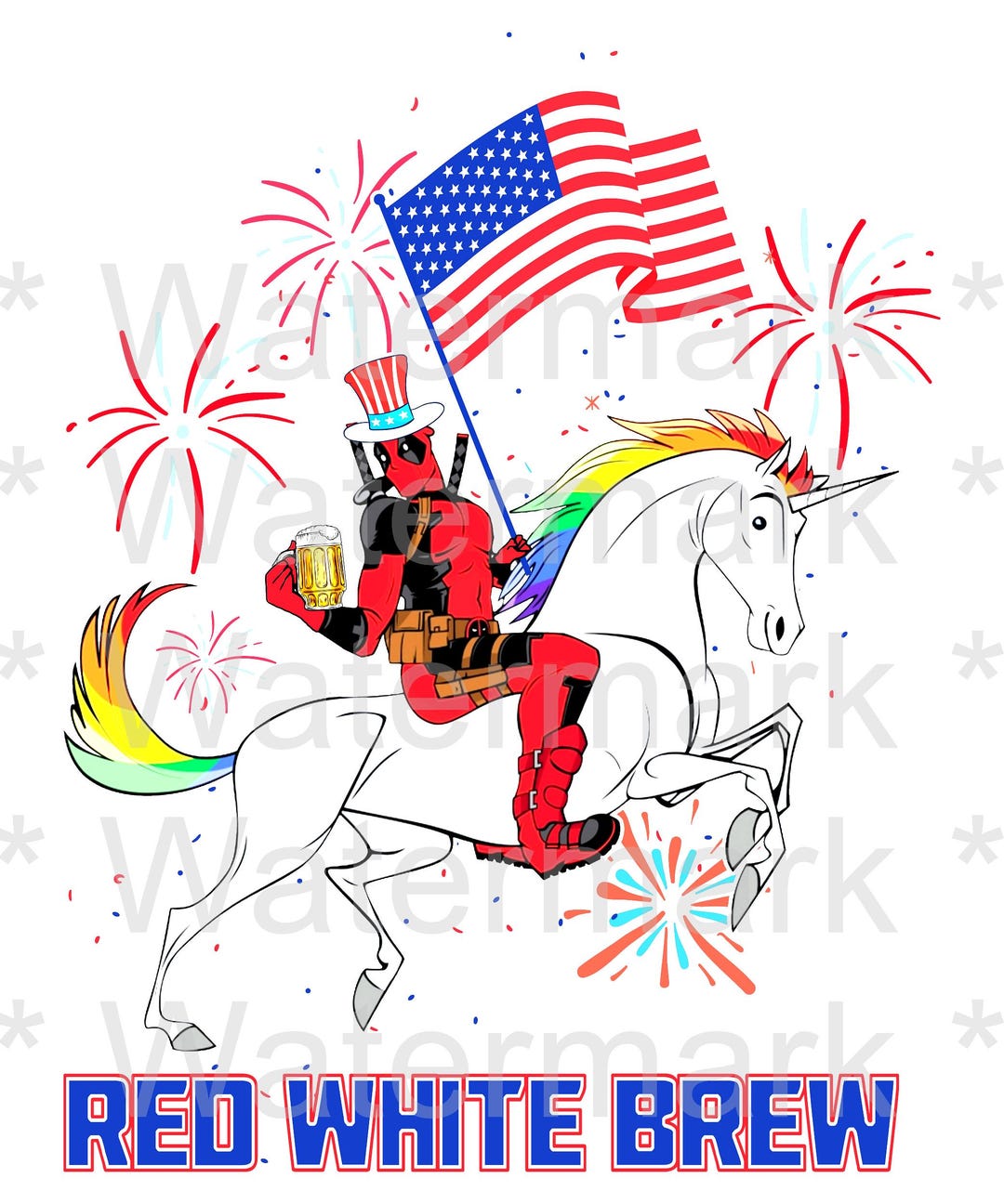 Deadpool Unicorn Beer 4th July PNG, Funny Deadpool Independence Day PNG ...