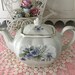 Vintage WINDSOR Cube Teapot BLUE PANSIES Gold Gilt Made in England ...
