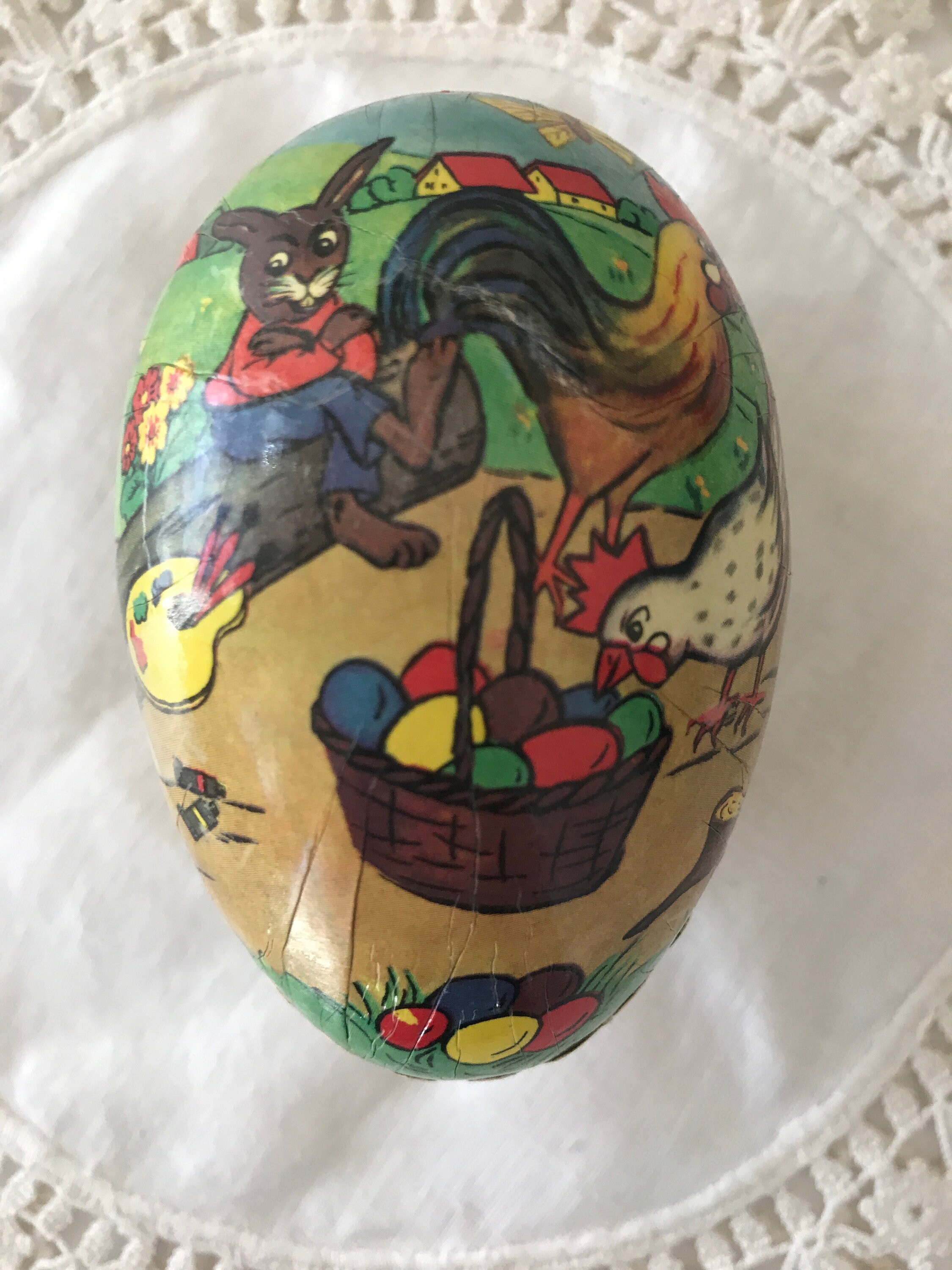 Vintage Papier Mache EASTER Bunny Rooster Hen Egg Candy Container EAST ...