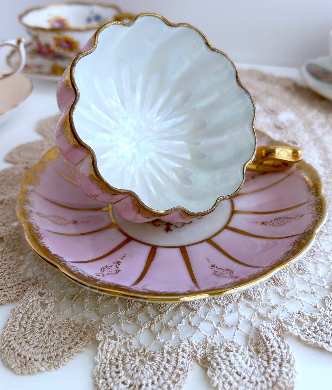 Vintage 1940s OPALESCENT PINK Vintage Royal SEALY Japan Gold Gilt ...