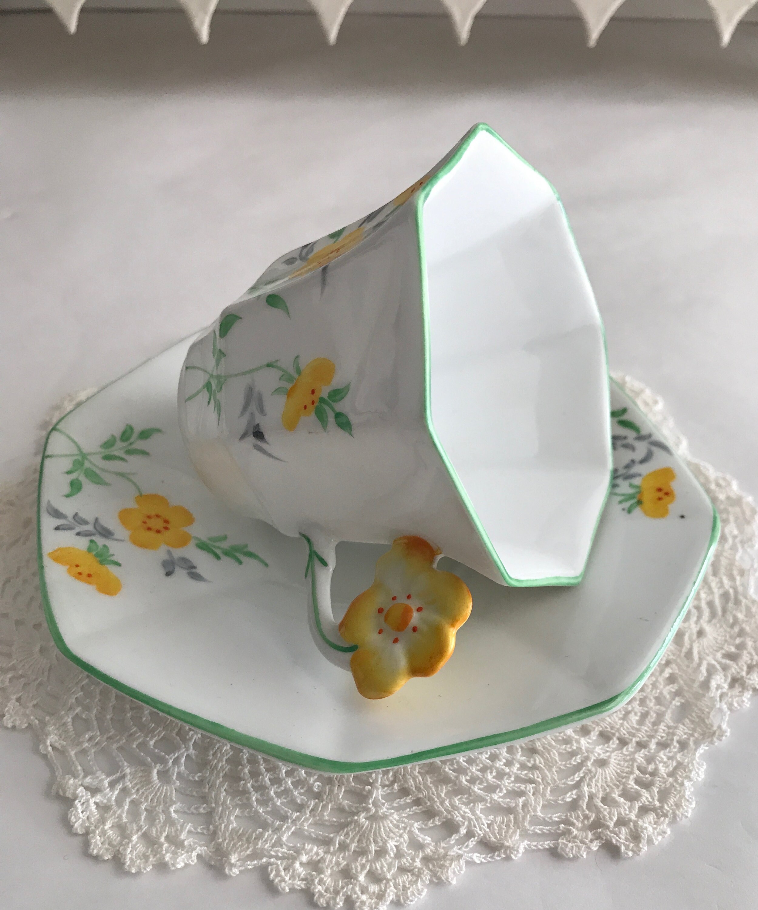 Rare Vintage MELBA Art Deco Yellow FLOWER HANDLE 4379 Cup & Saucer ...
