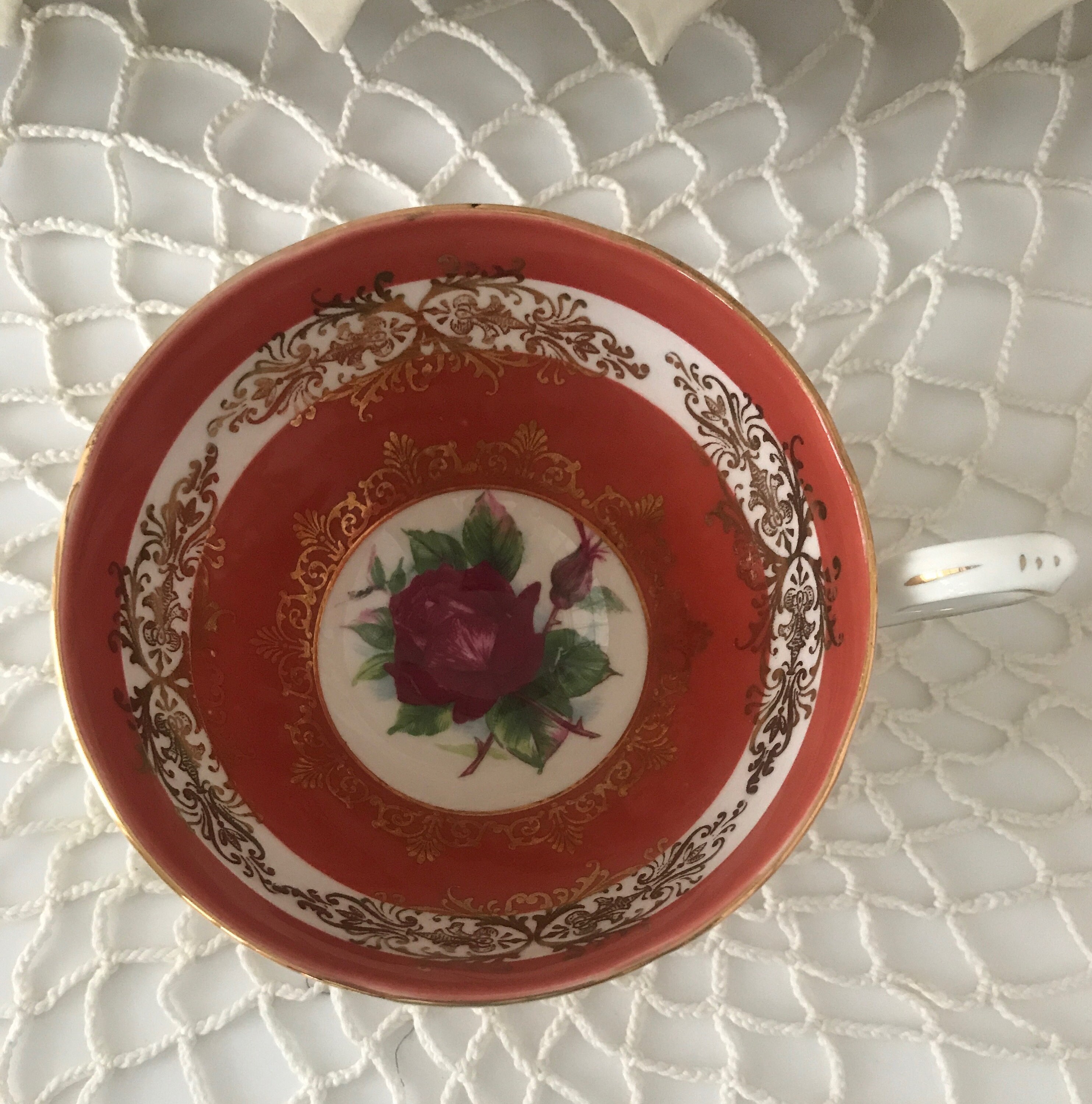 Vintage Royal Standard Tomato Red With Fancy Dark Red ROSE Tea Cup ...