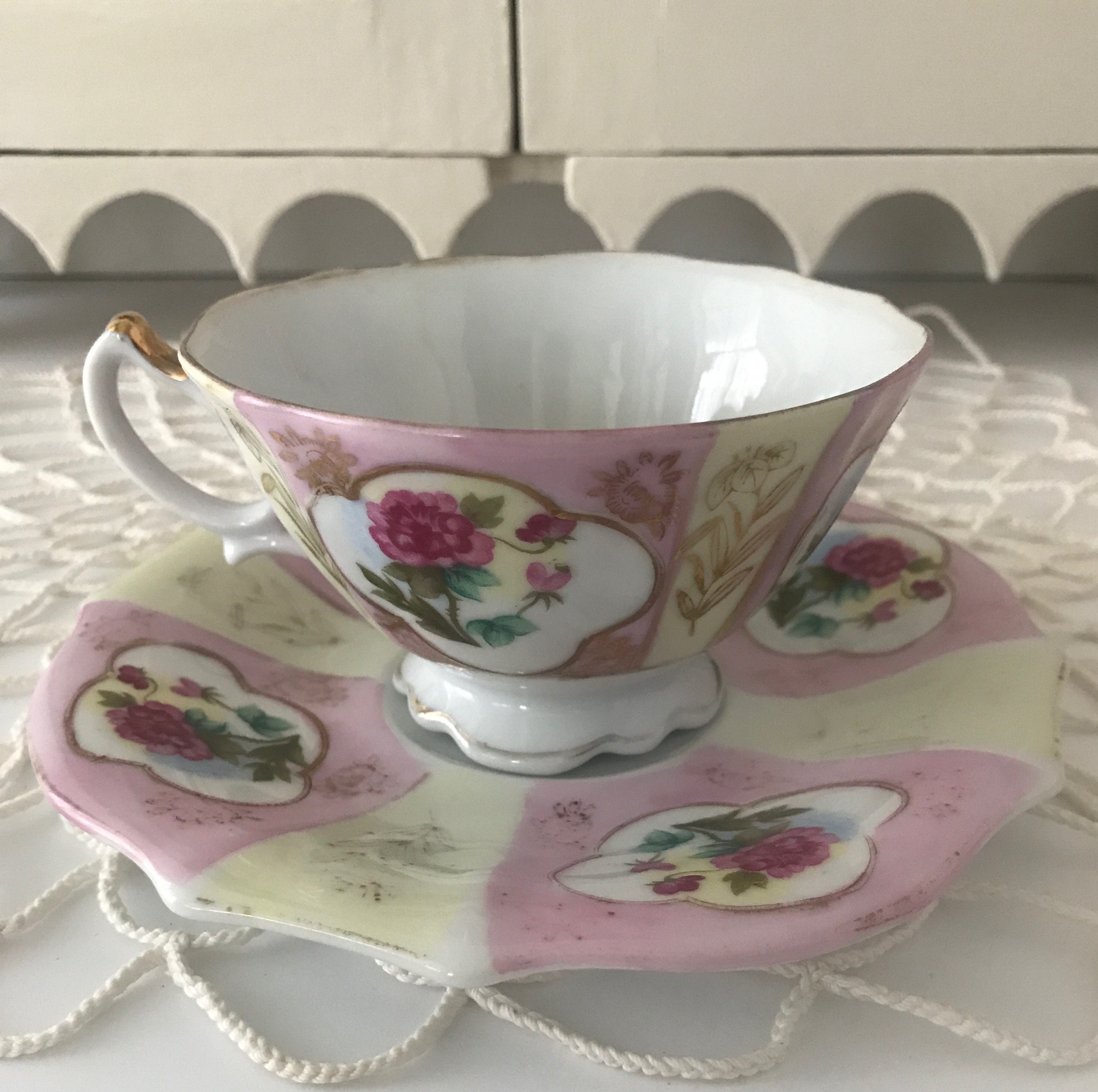 Vintage UCAGCO JAPAN With Pink ROSE Panels Tea Cup & Saucer Pretty - Etsy