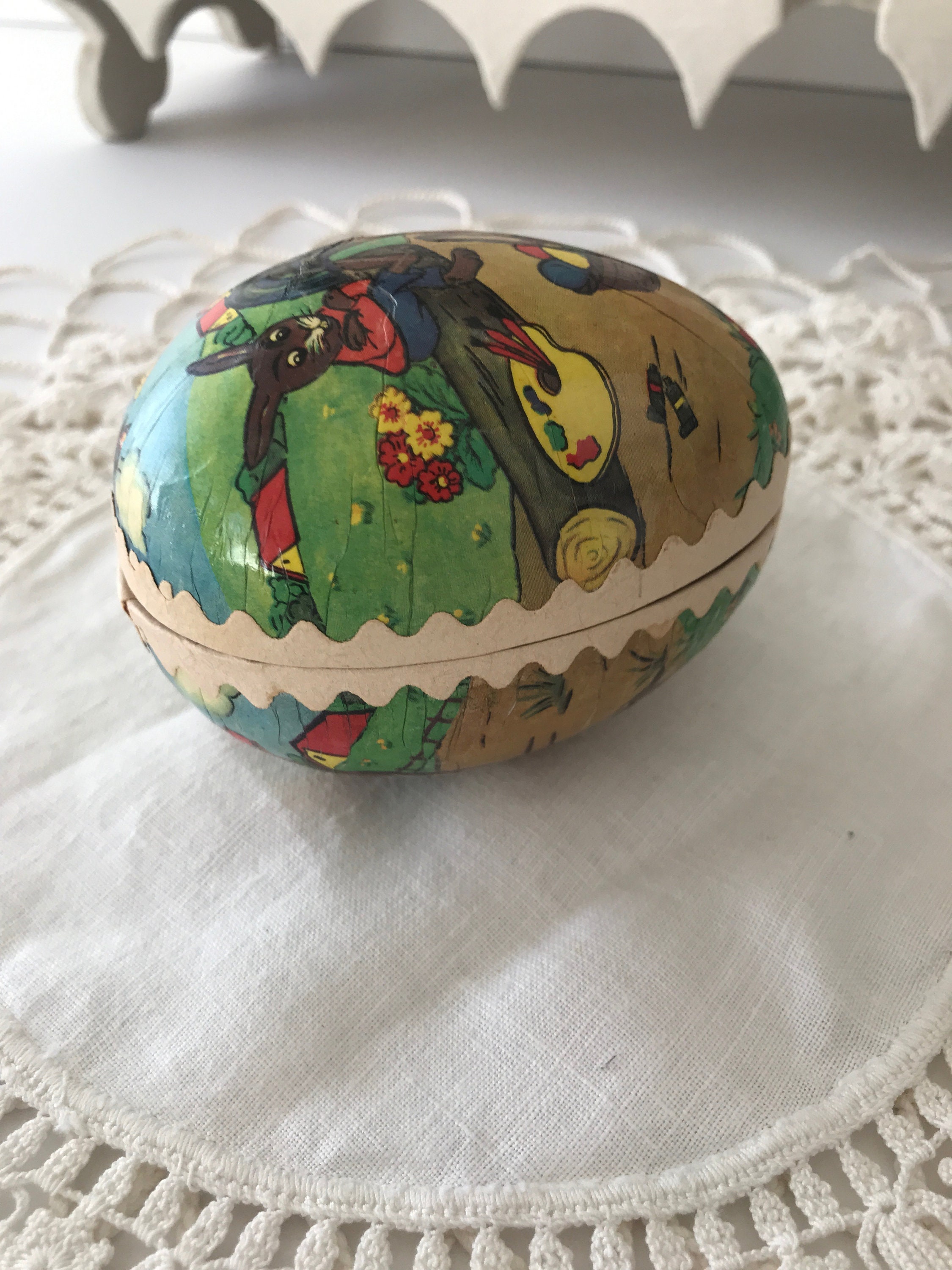 Vintage Papier Mache EASTER Bunny Rooster Hen Egg Candy Container EAST ...