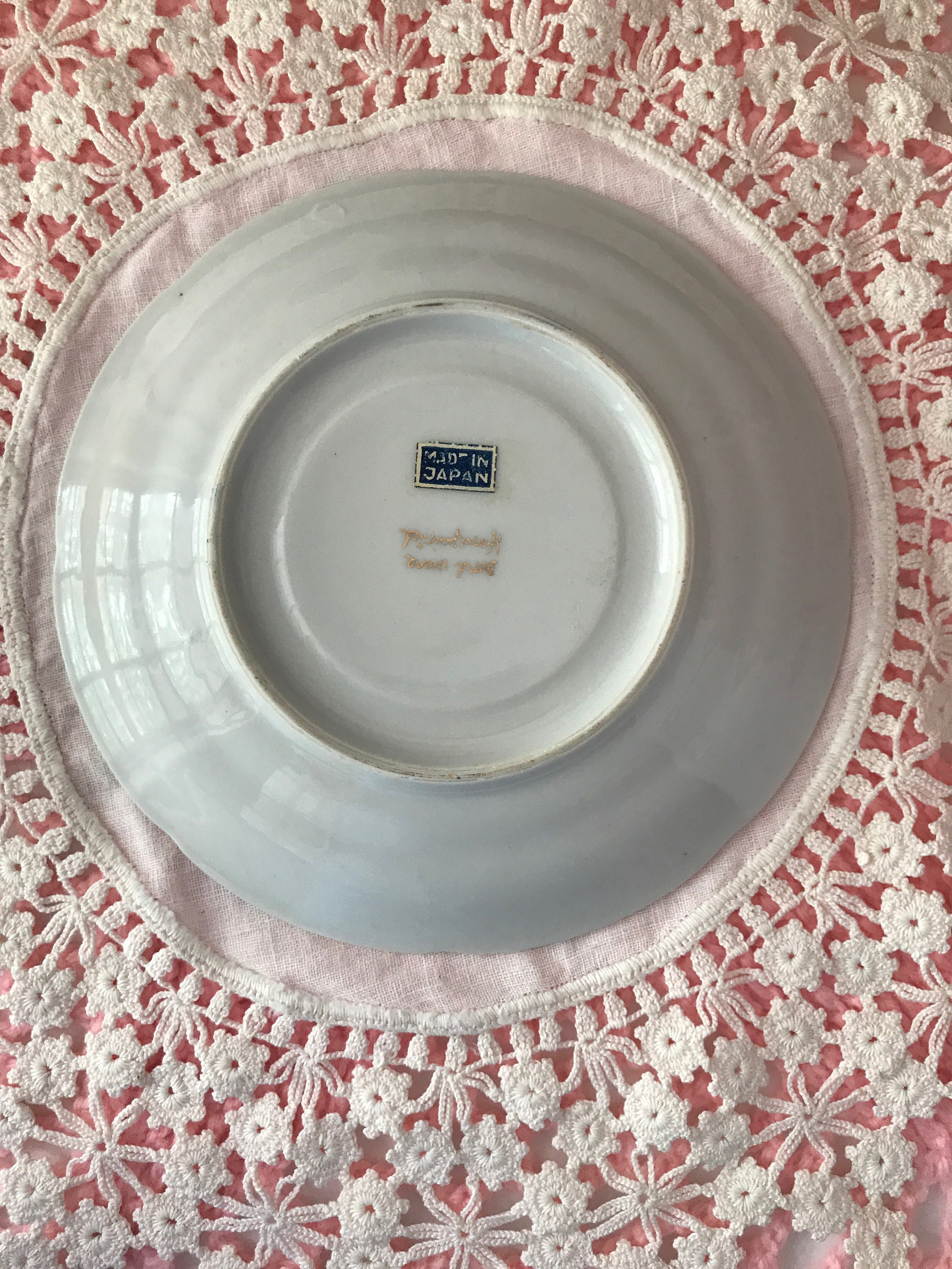 Vintage JAPAN Bond Ware Hand Painted PINK Cabbage ROSES Gold Gilding ...