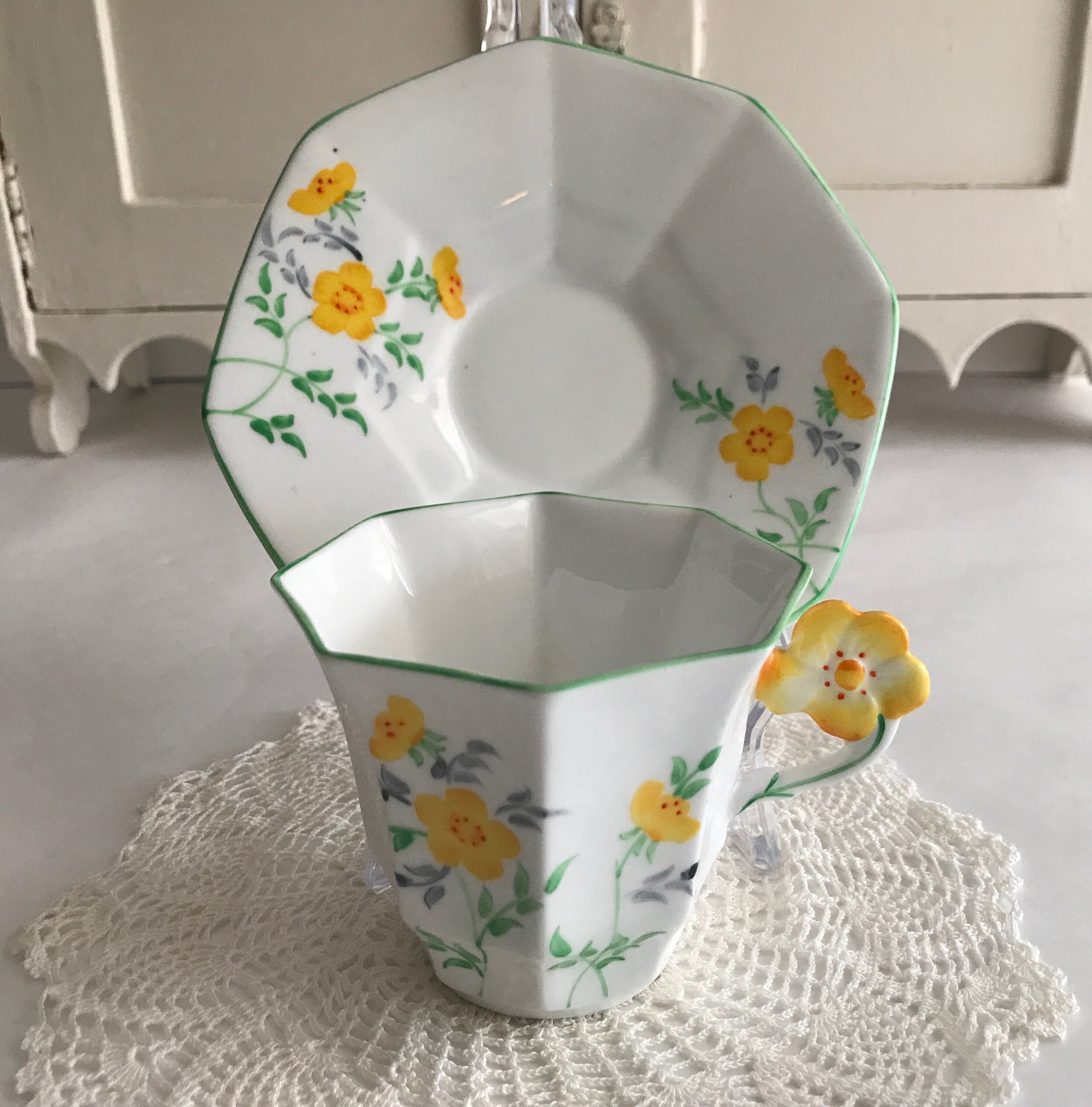 Rare Vintage MELBA Art Deco Yellow FLOWER HANDLE 4379 Cup & - Etsy