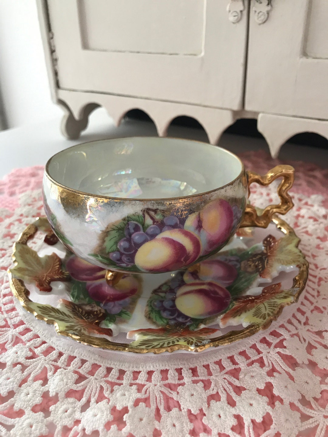Iridescent Luster White ROYAL SEALY Vintage JAPAN Gold Gilt Fruits ...