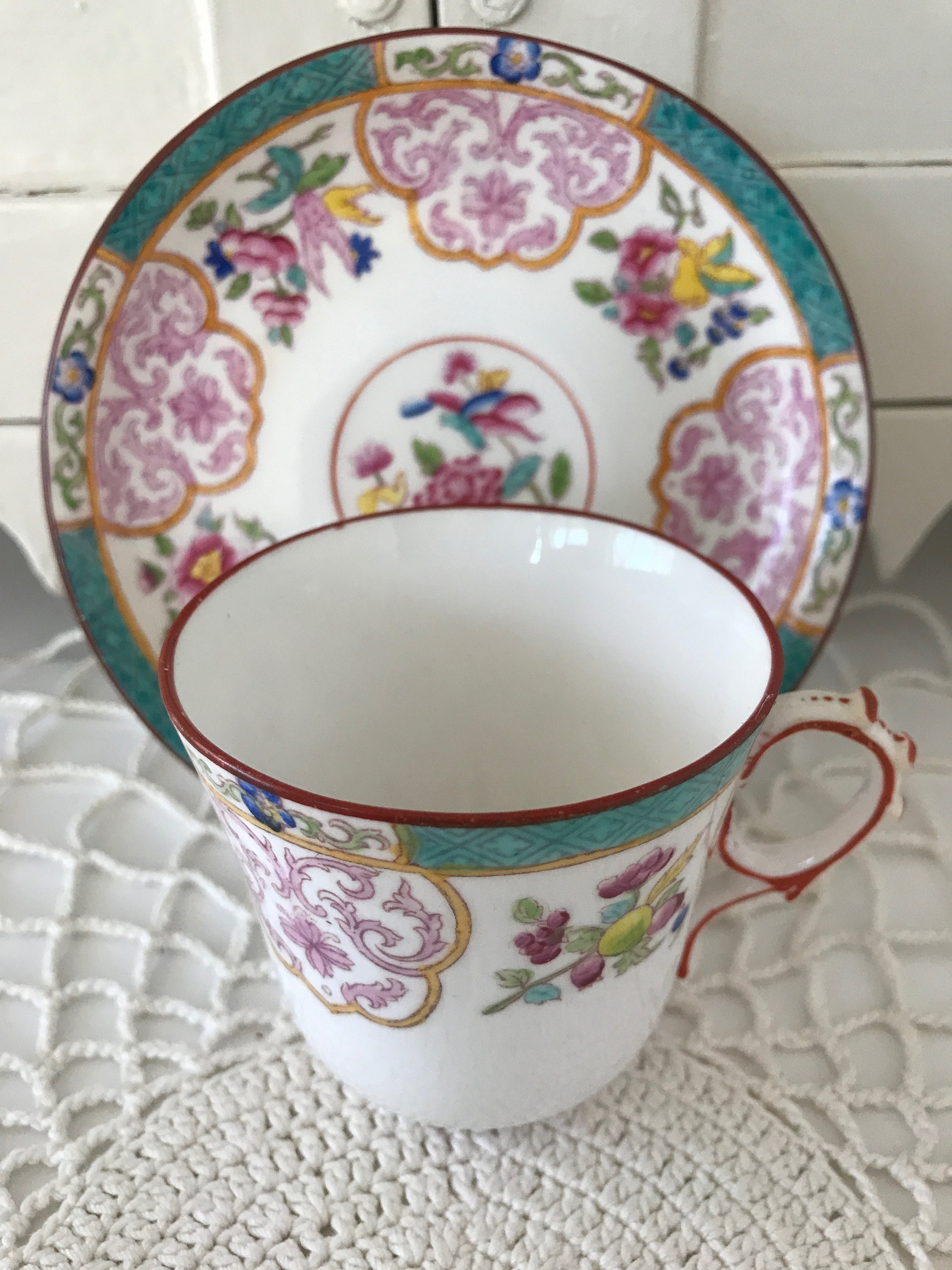 Antique MINTON 1850s Pattern Victorian ENGLAND Hand Painted Flowers ...