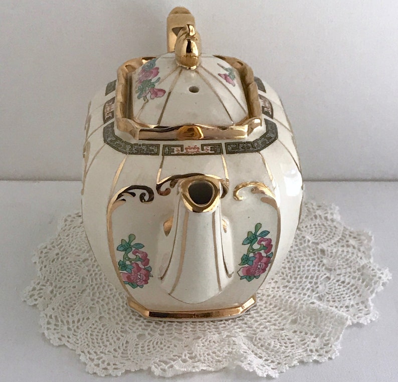 Rare Vintage SADLER 1931 Cube Teapot INDIAN TREE Gold Gilt Stunning ...