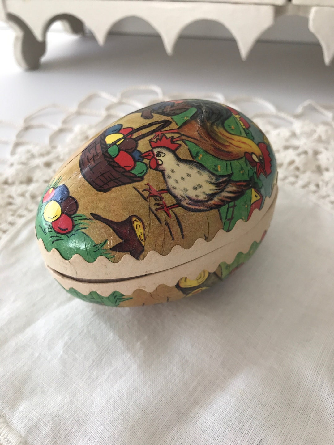 Vintage Papier Mache EASTER Bunny Rooster Hen Egg Candy Container EAST ...