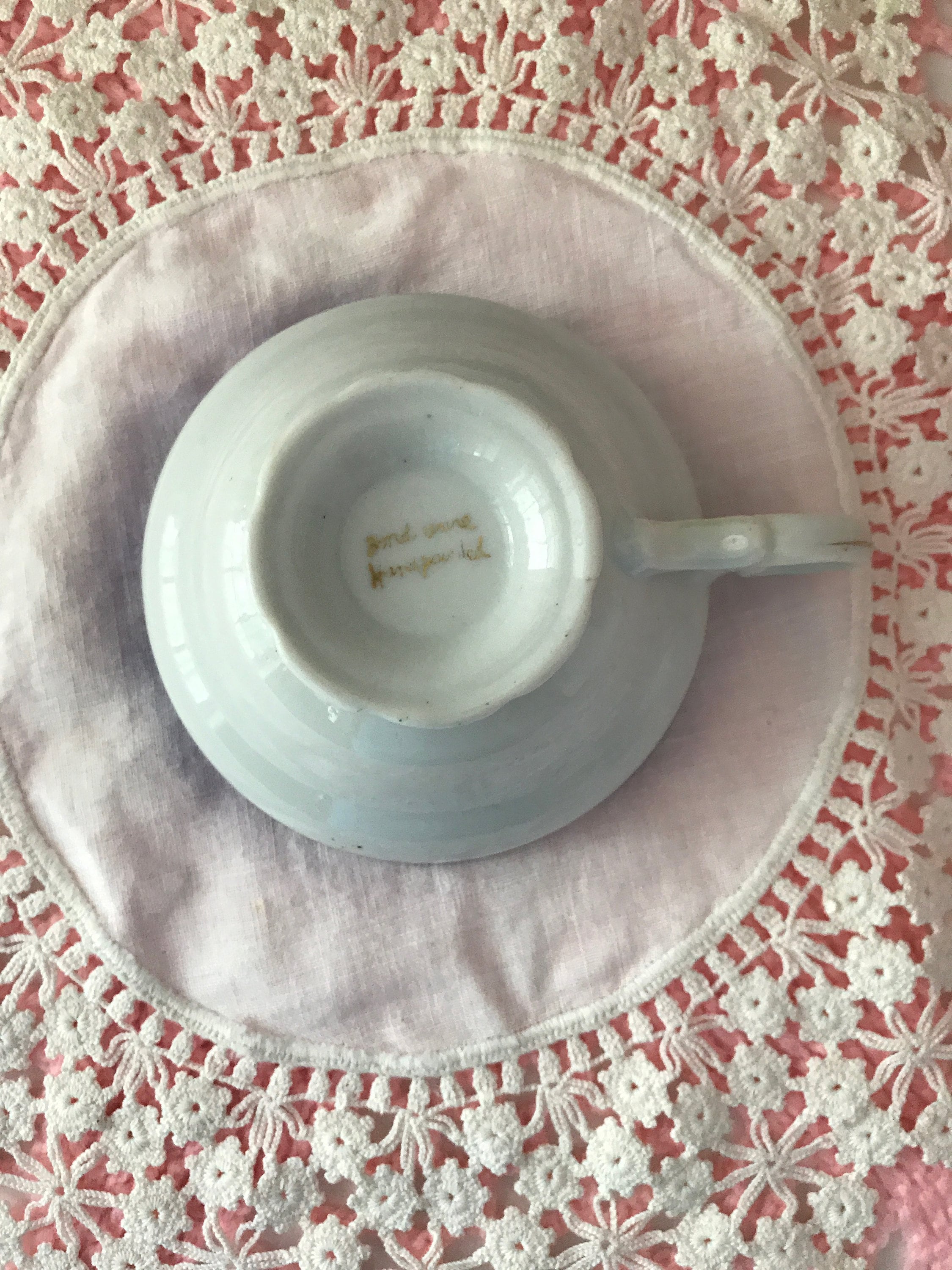 Vintage JAPAN Bond Ware Hand Painted PINK Cabbage ROSES Gold Gilding ...