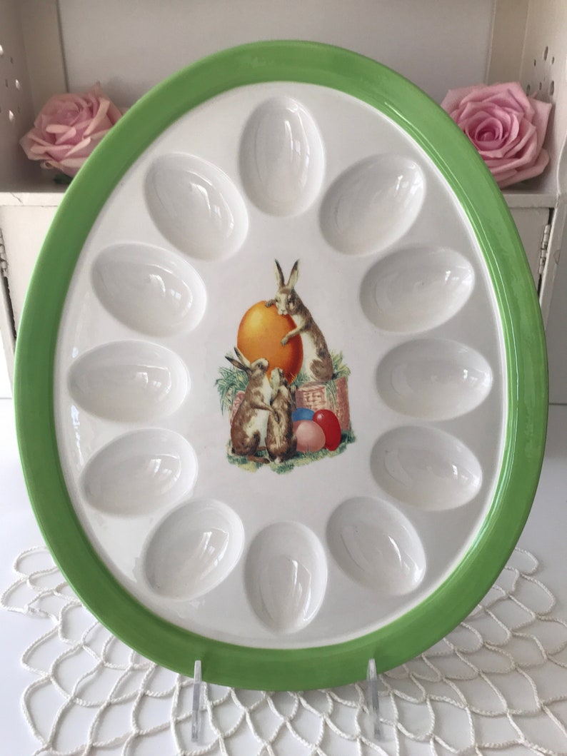 EASTER Egg Shaped Bunny Deviled Eggs Serving Platter Dish - Etsy