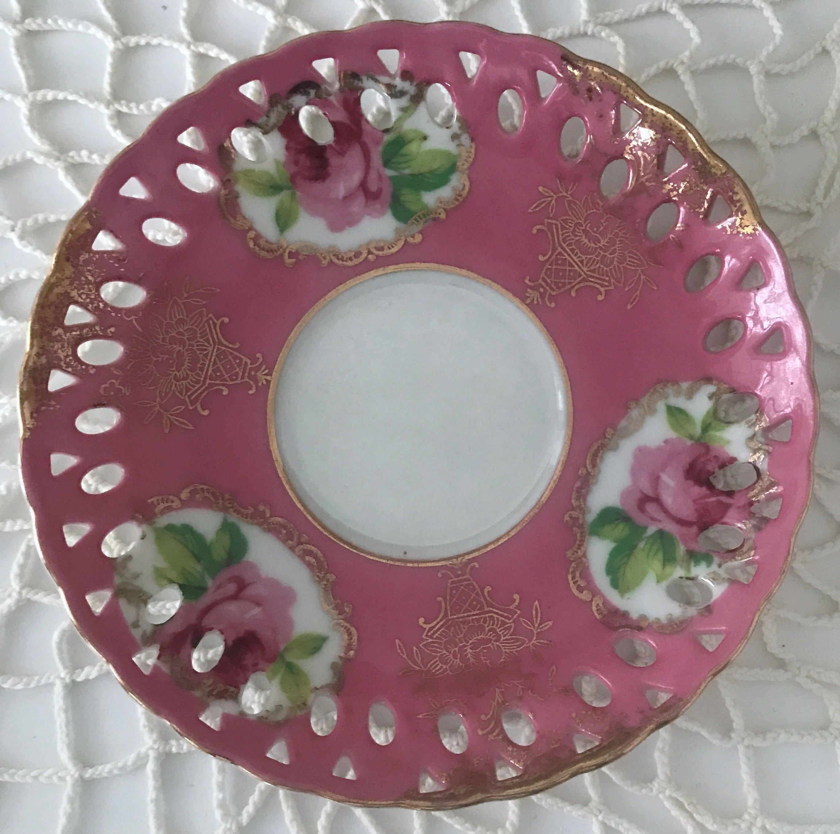 Vintage 1950s LEFTON JAPAN Pink ROSES W White Iridescent Pearl Fancy ...