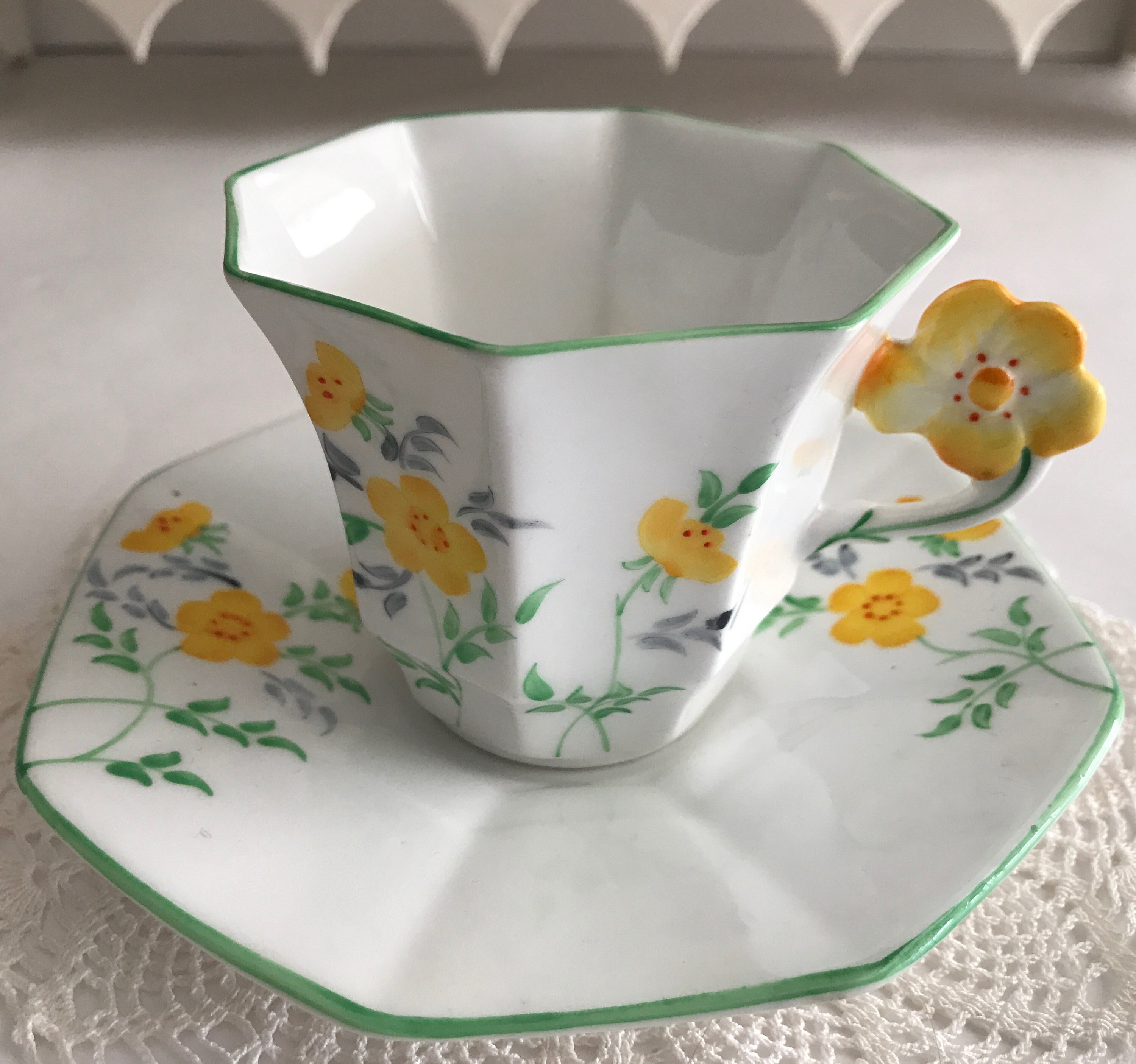 Rare Vintage MELBA Art Deco Yellow FLOWER HANDLE 4379 Cup & - Etsy