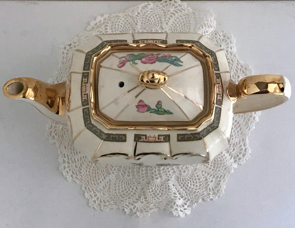 Rare Vintage SADLER 1931 Cube Teapot INDIAN TREE Gold Gilt - Etsy