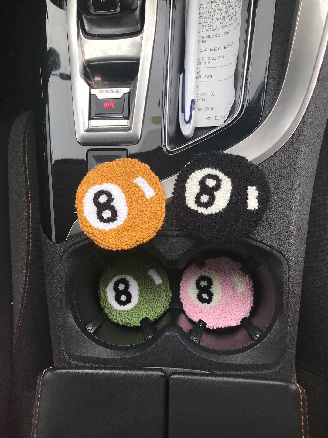 Set of Two Magic 8 Ball Car Coaster, Punch Needle 8 Ball Car Coaster ...