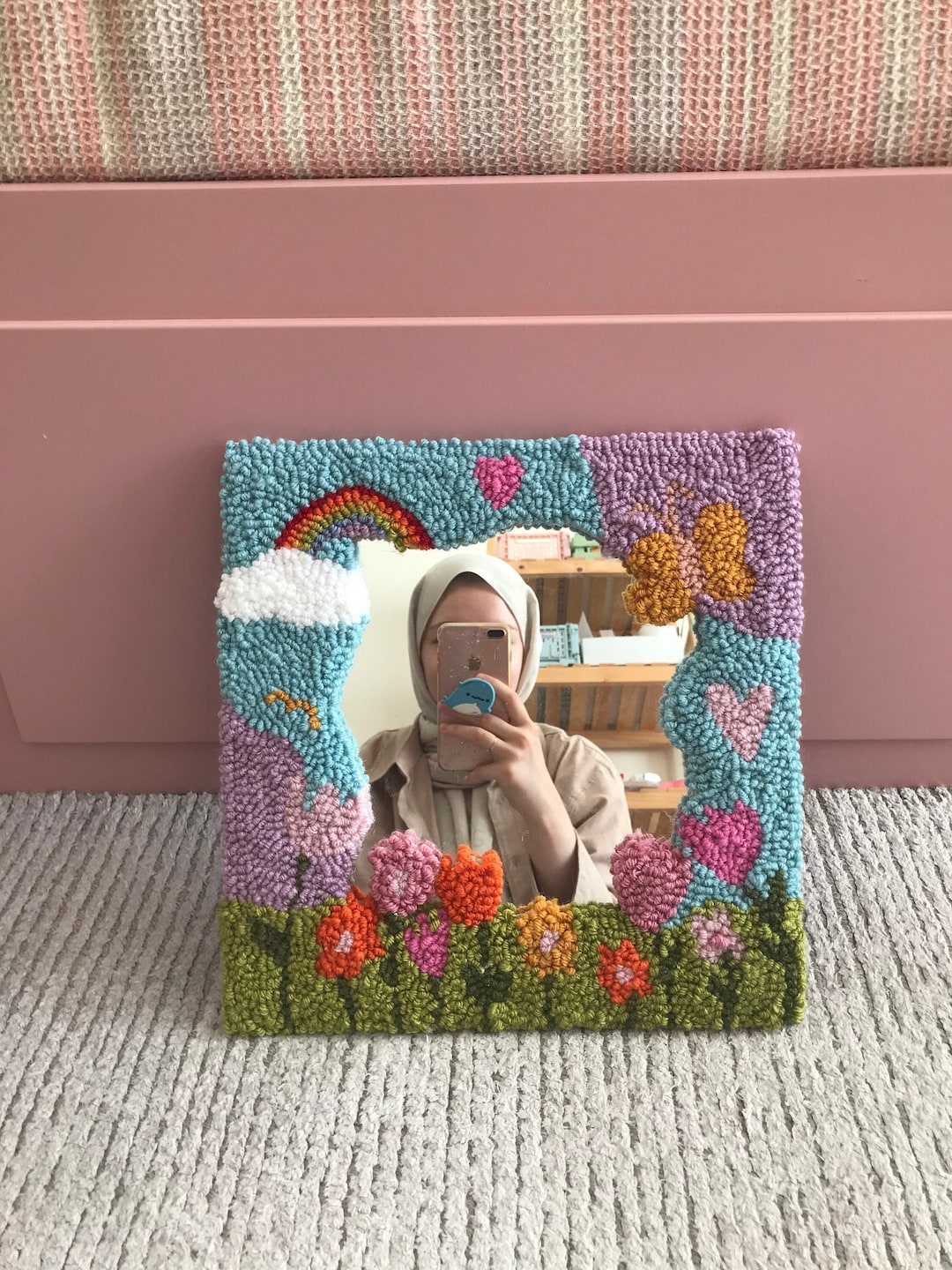 Punch Needle Mirror Tufting Mirror Frame Flower Mirror - Etsy