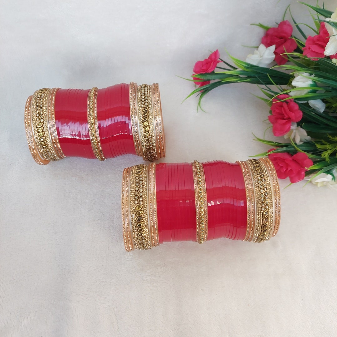 Traditional Stone Red Chuda/chura/chooda Bangles in Gold Finish / Red ...