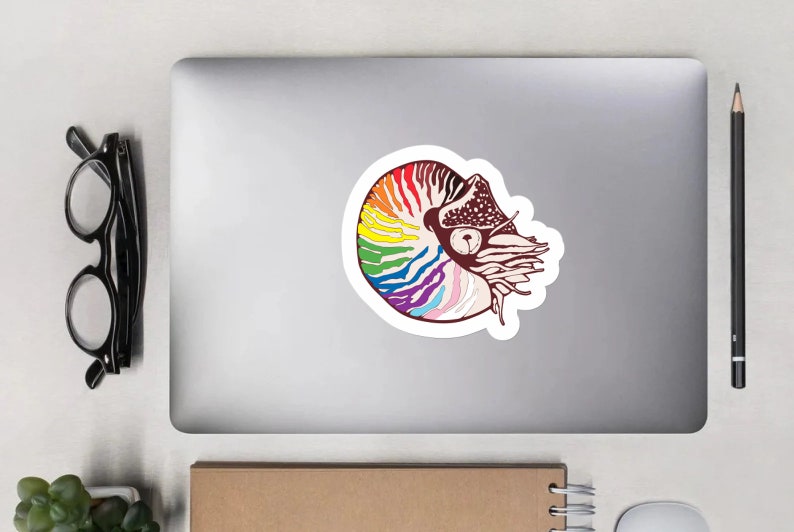 Queerutili - LGBTQ Queer Pride Flag Nautilus Ammonite Stickers Pride in ...