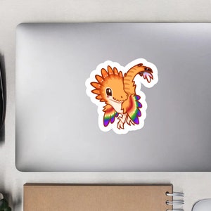 LGBTQ Pride Queer Cute Chibi Velociraptor Dinosaur Cartoon Sticker ...