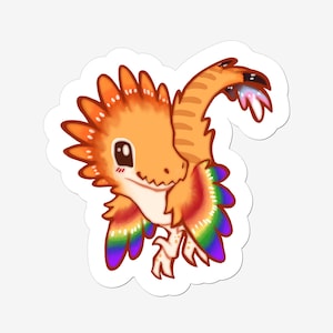 LGBTQ Pride Queer Cute Chibi Velociraptor Dinosaur Cartoon Sticker ...