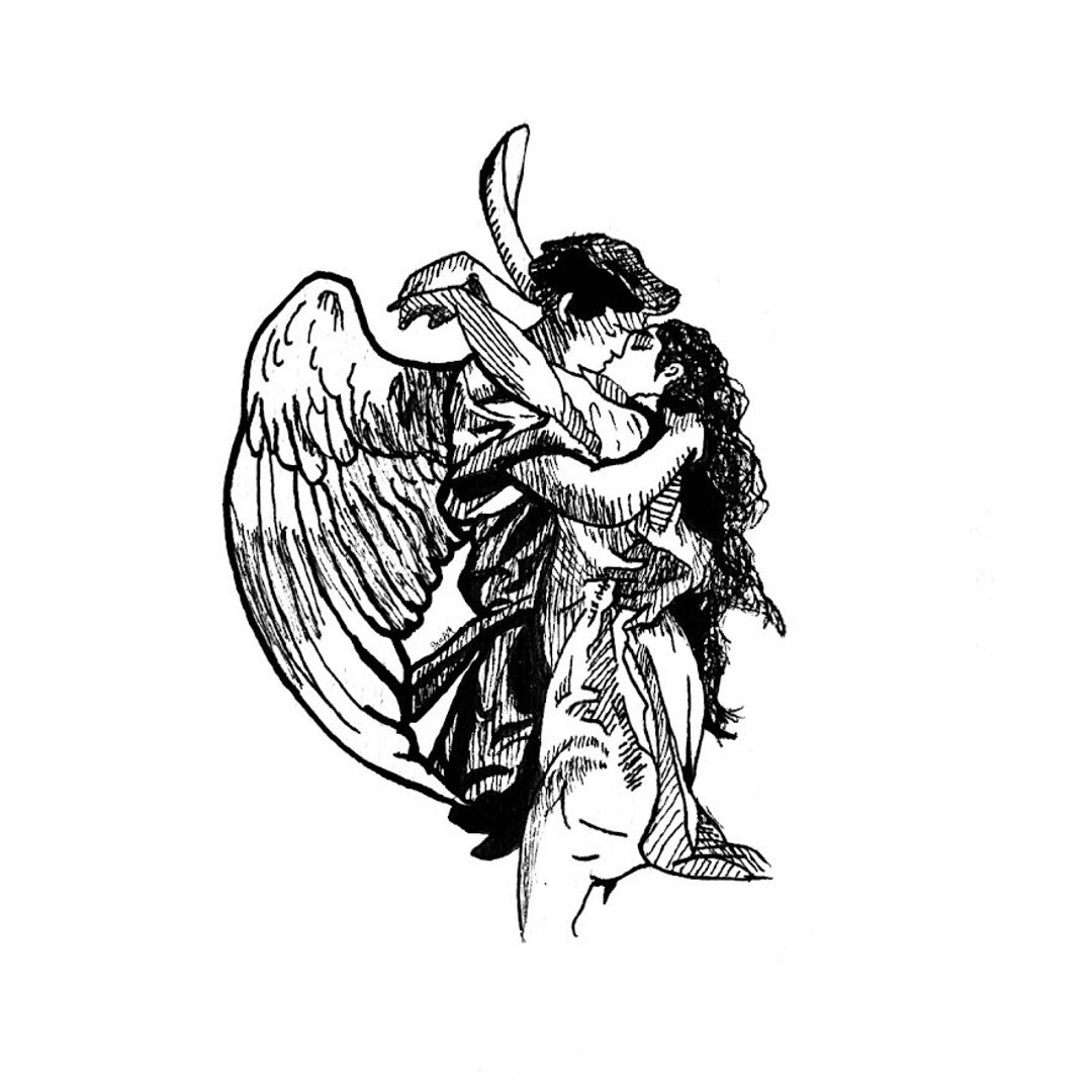 Romantic Encounter Print , Hand Drawn Micro Pen and Ink Print ...