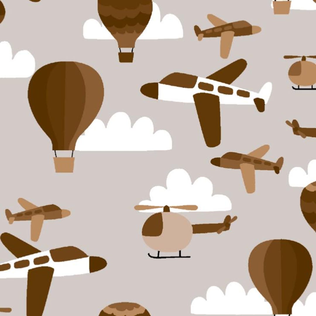 A.E. Nathan ~ AIRPLANES & HELICOPTERS ~ FLANNEL ~ Gray ~ Sold by the 1/ ...
