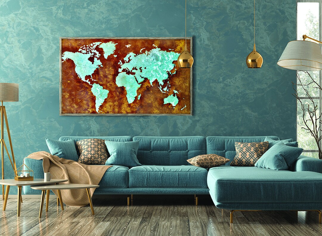 Rustic World Map, Vintage World Map, Rustic Wall Art, Large Paintings ...