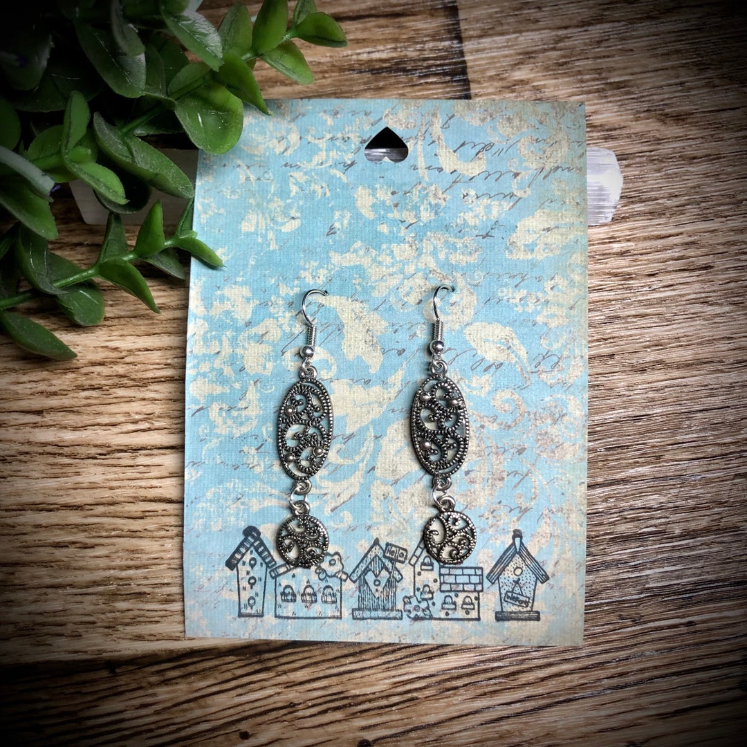 Gorgeous Metal Scroll, Double Charm Earrings - Etsy