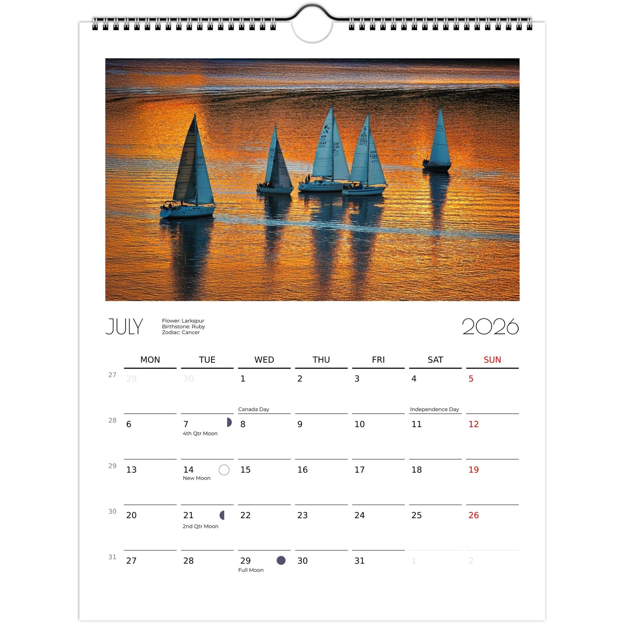 2026 Sailing Calendar Vibrant Full-color Sailboat Photography Sail Boat ...