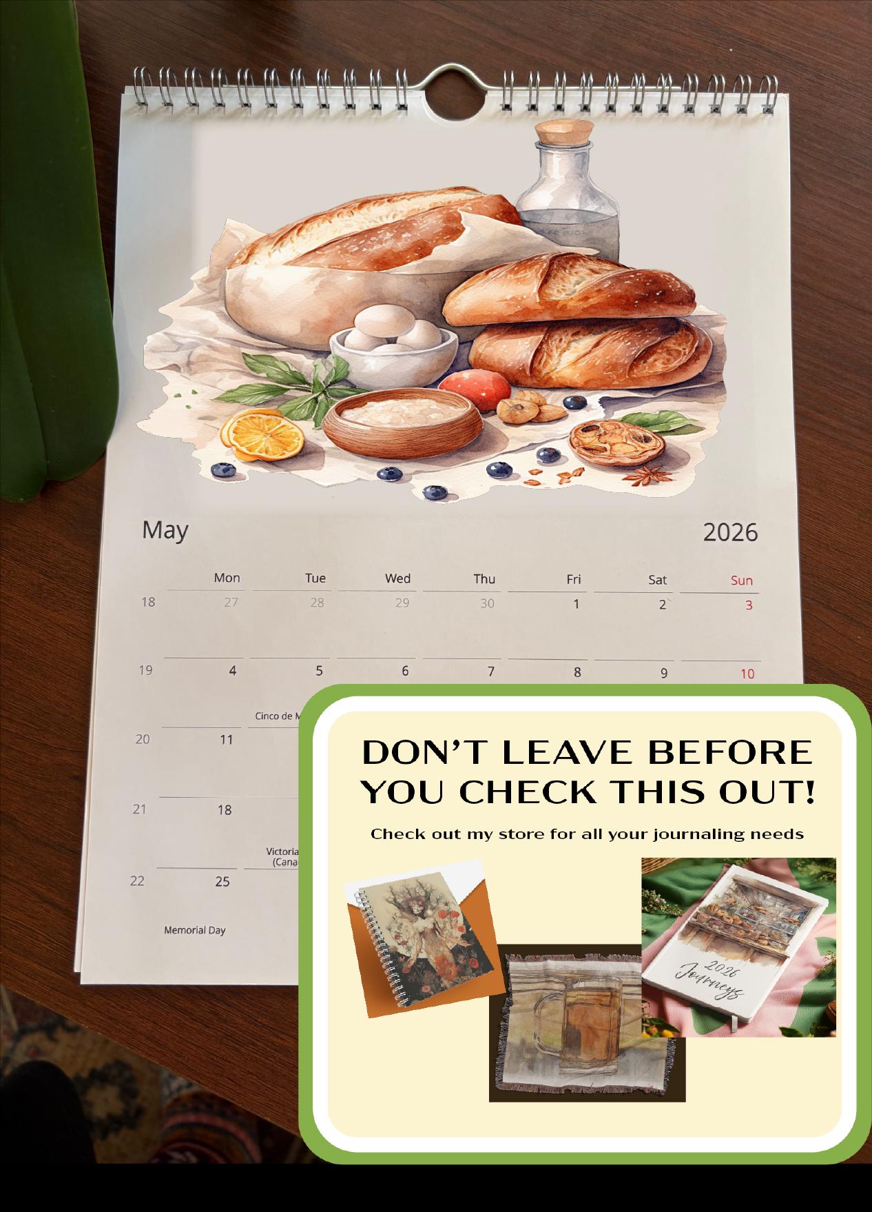 2026 Baking Bread Watercolor Wall Calendar Artisan Kitchen Art Special ...