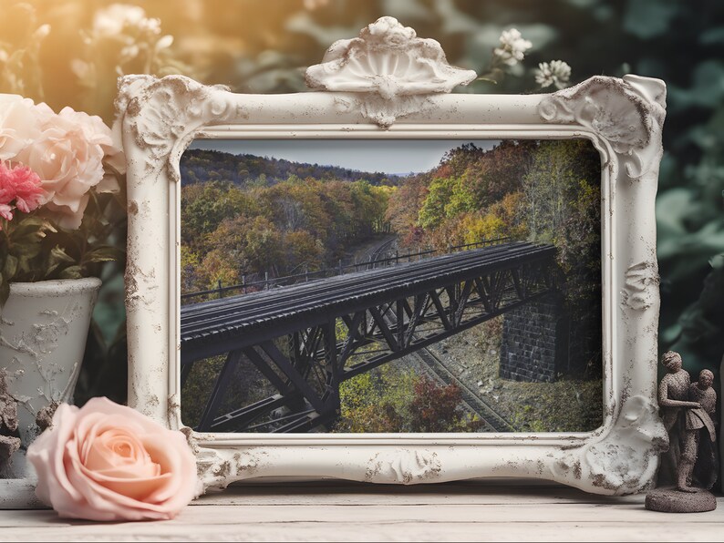 Abandoned Train Trestle in Vibrant Autumn Foliage - Captivating Wall ...