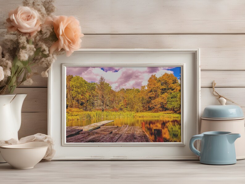 Serene Autumn Pier - Rustic Fall Pond Landscape Photography Print - Etsy