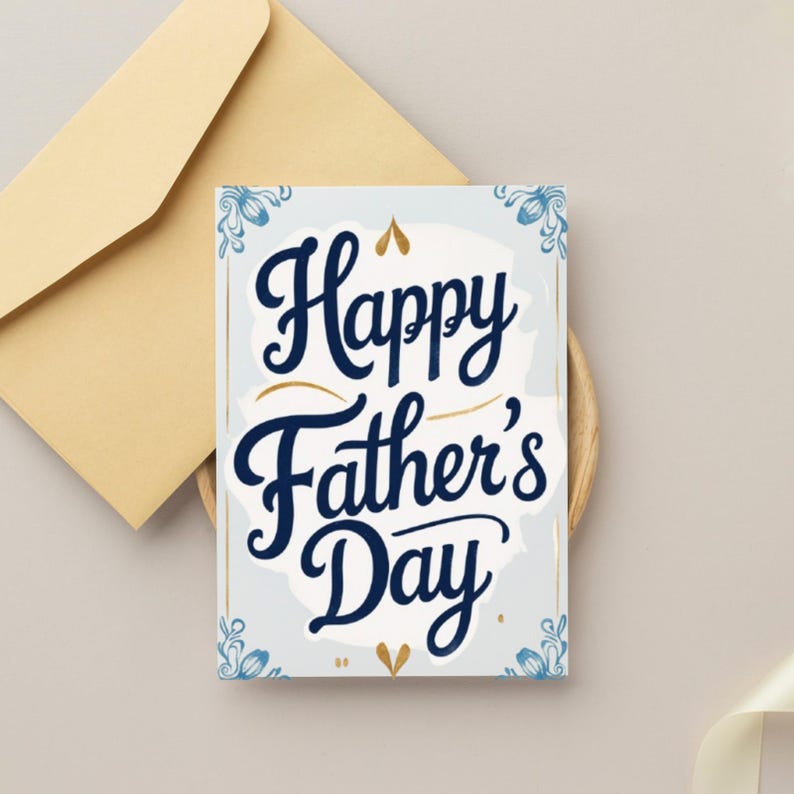 Printable Happy Father's Day Card – Blue & Gold Elegant Typography ...