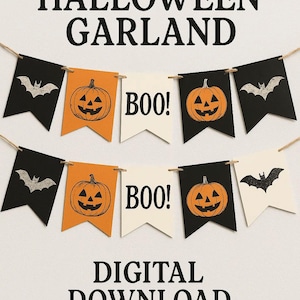 Halloween Garland “BOO” Banner | Pumpkin Bat Pennant Bunting | DIY ...