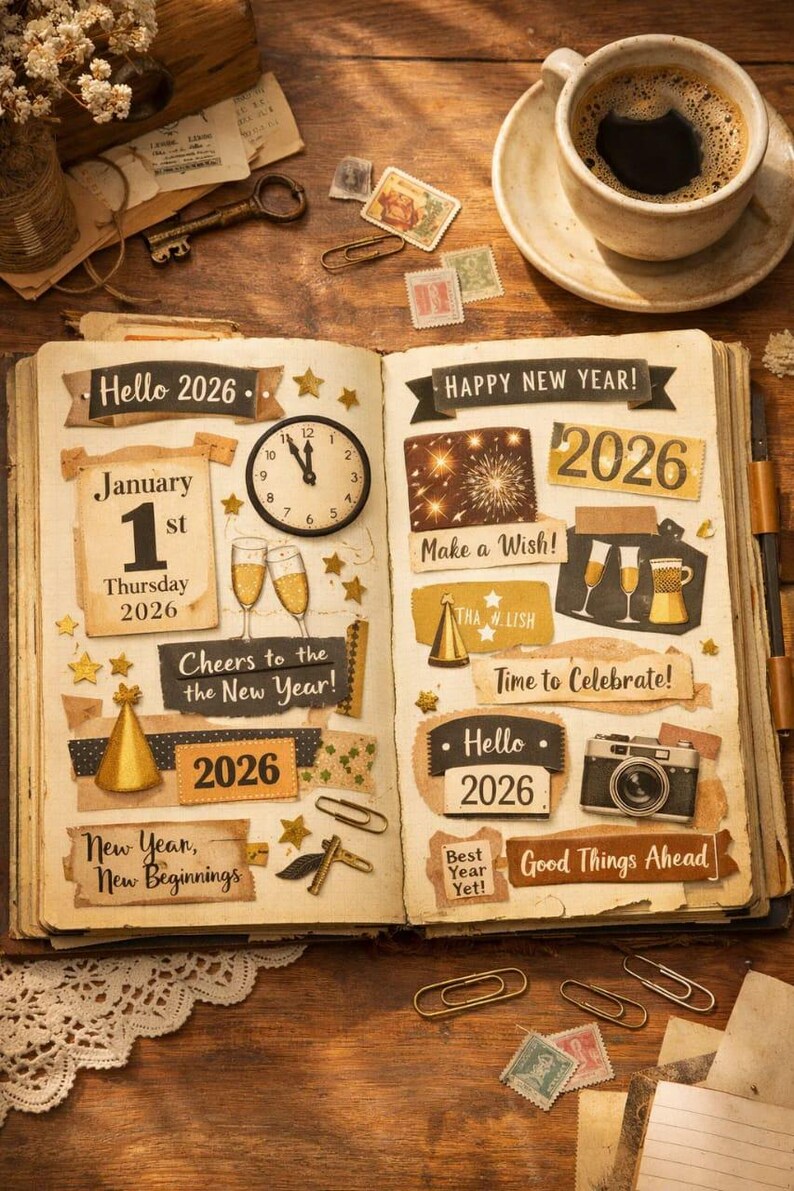 Happy New Year 2026 PNG Clipart Bundle | Retro Typography (digital ...