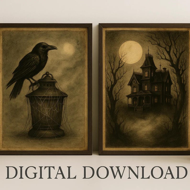 Halloween Prints Spooky Wall Art Set: Retro Haunted House, Ghost ...