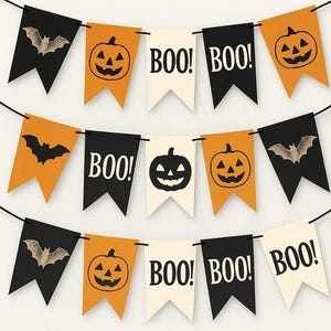 Halloween Garland “BOO” Banner | Pumpkin Bat Pennant Bunting | DIY ...