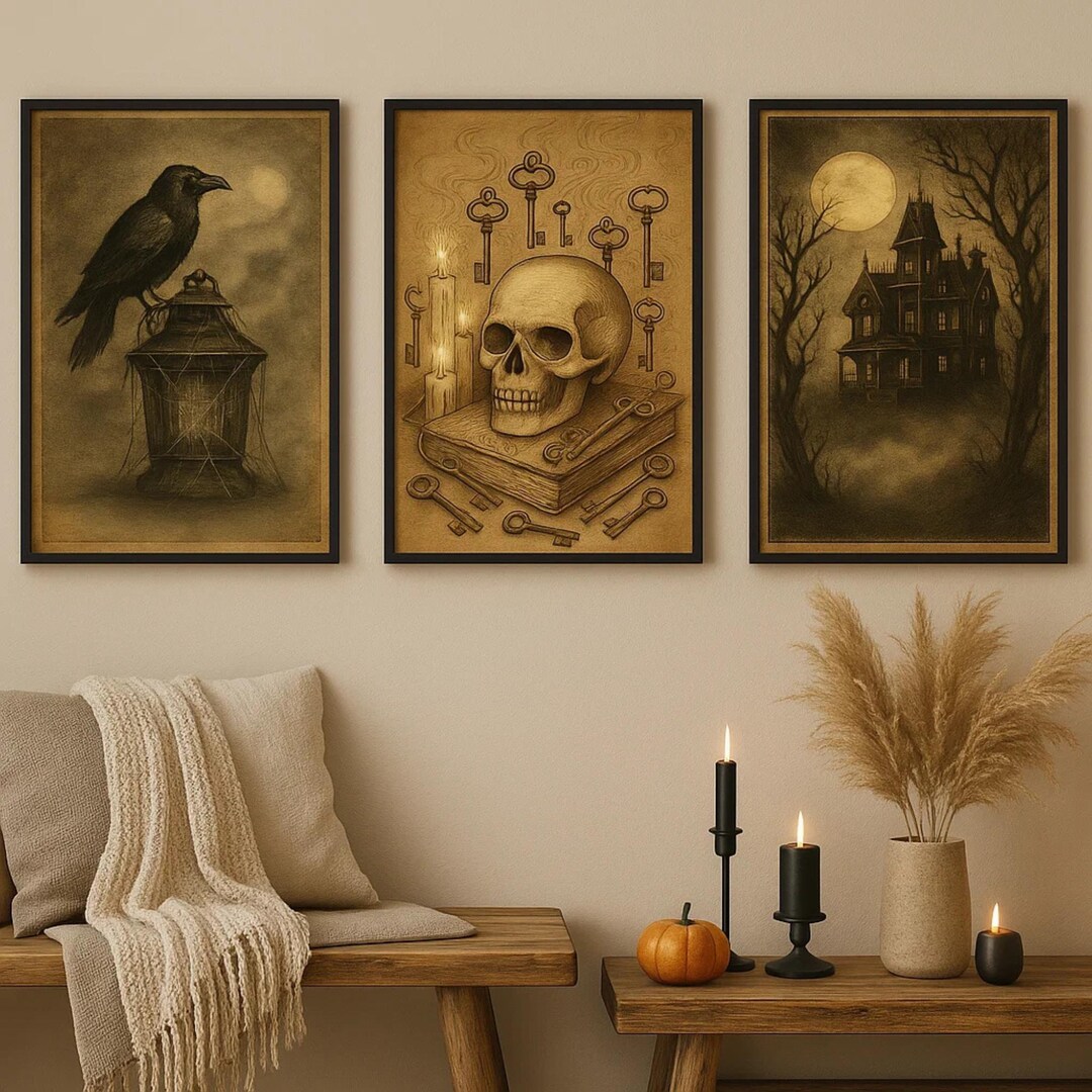 Halloween Prints Spooky Wall Art Set: Retro Haunted House, Ghost ...